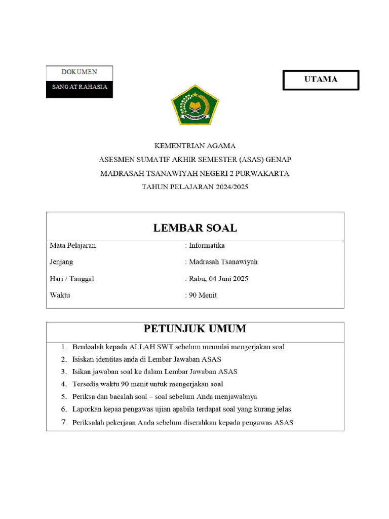 Soal Asas Informatika Kelas 8_page-0001 | PDF