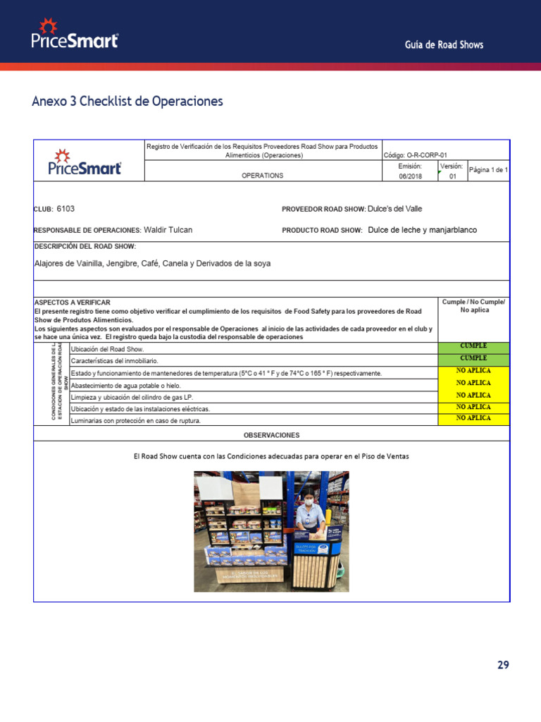 Checklist Roadshow Guidelines - Dulces Del Valle | PDF