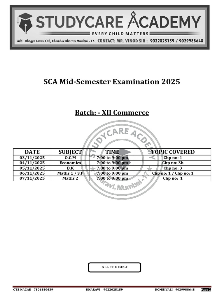 Mid-Sem Timetable | PDF