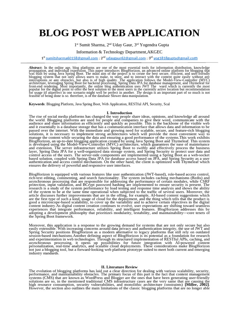 Blog Post Web Application Report Final | PDF | Databases | Model–View ...