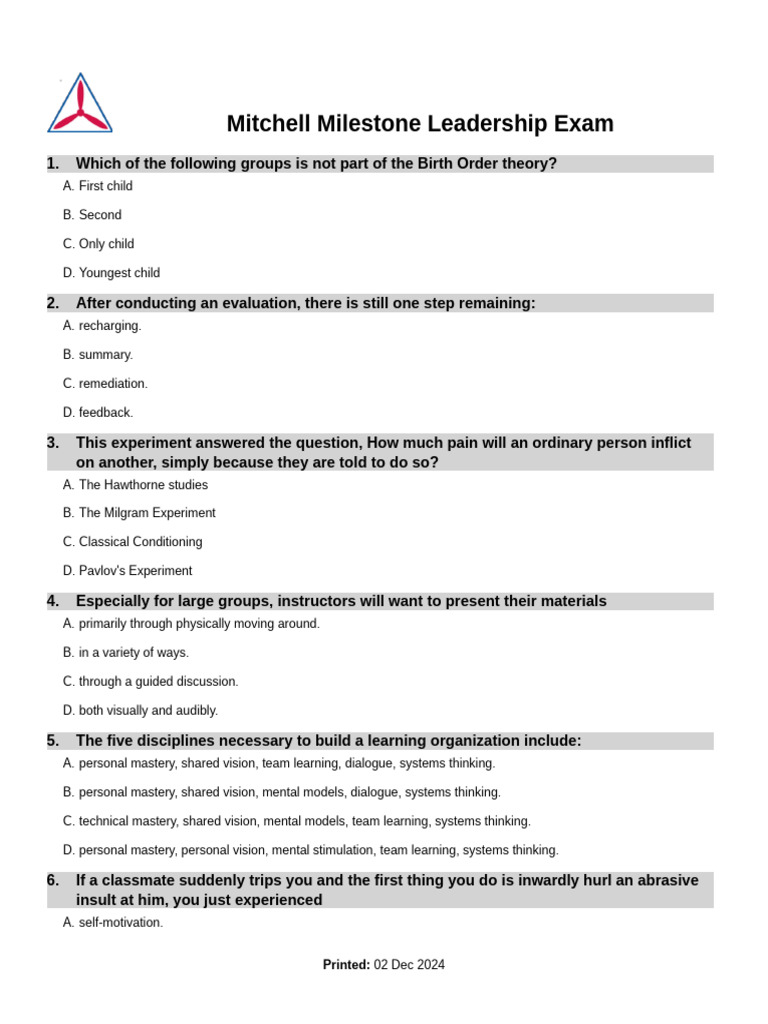 Leadership Exam Questions and Concepts | PDF | Leadership | Thought