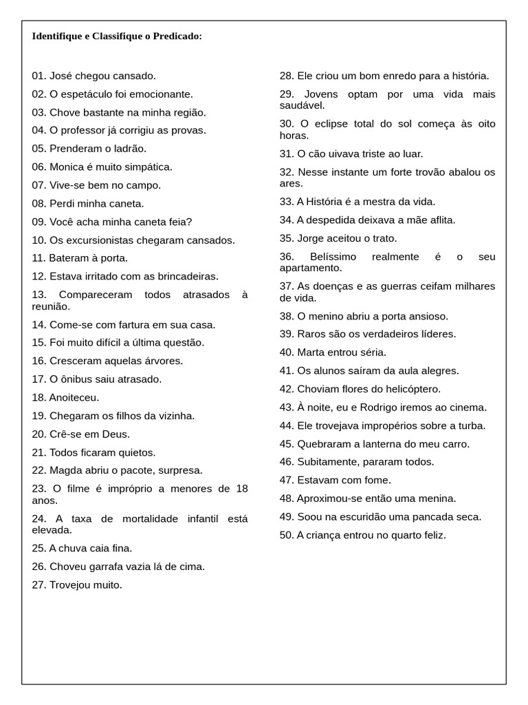 Identificação e Classificação de Predicados | PDF | Assunto (gramática)