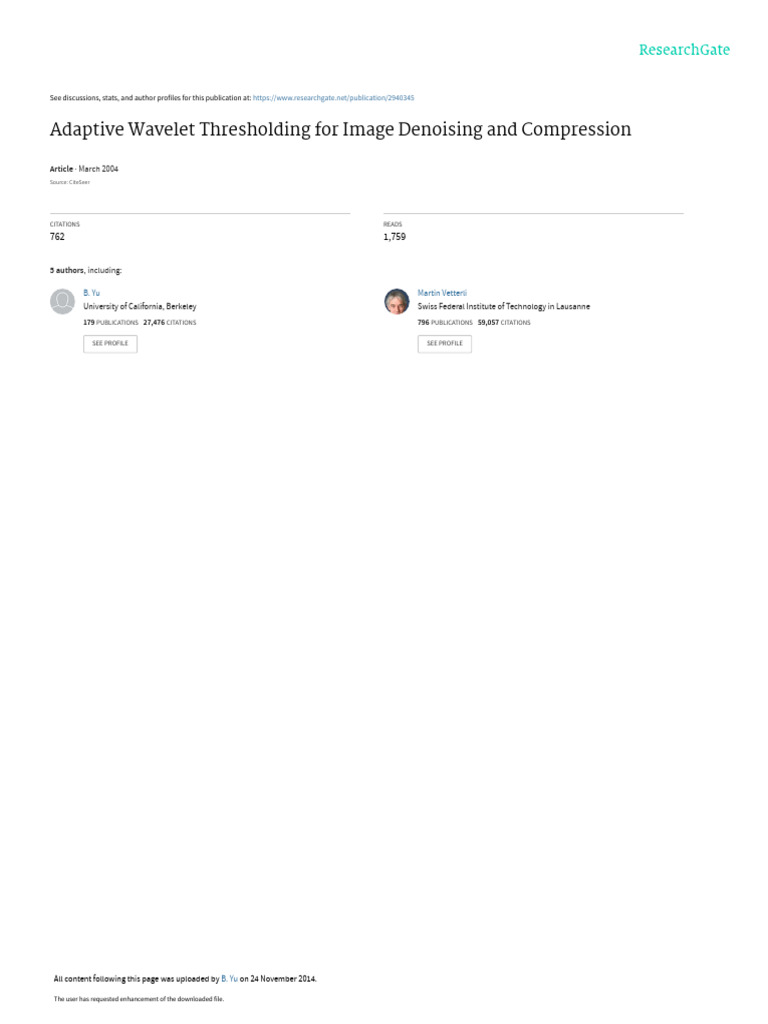 Adaptive Wavelet Thresholding for Denoising | PDF | Data Compression ...