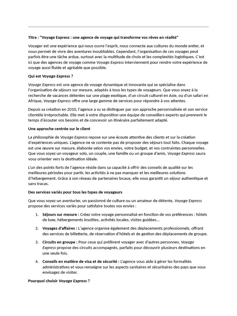 Voyage Express : Voyages sur Mesure | PDF
