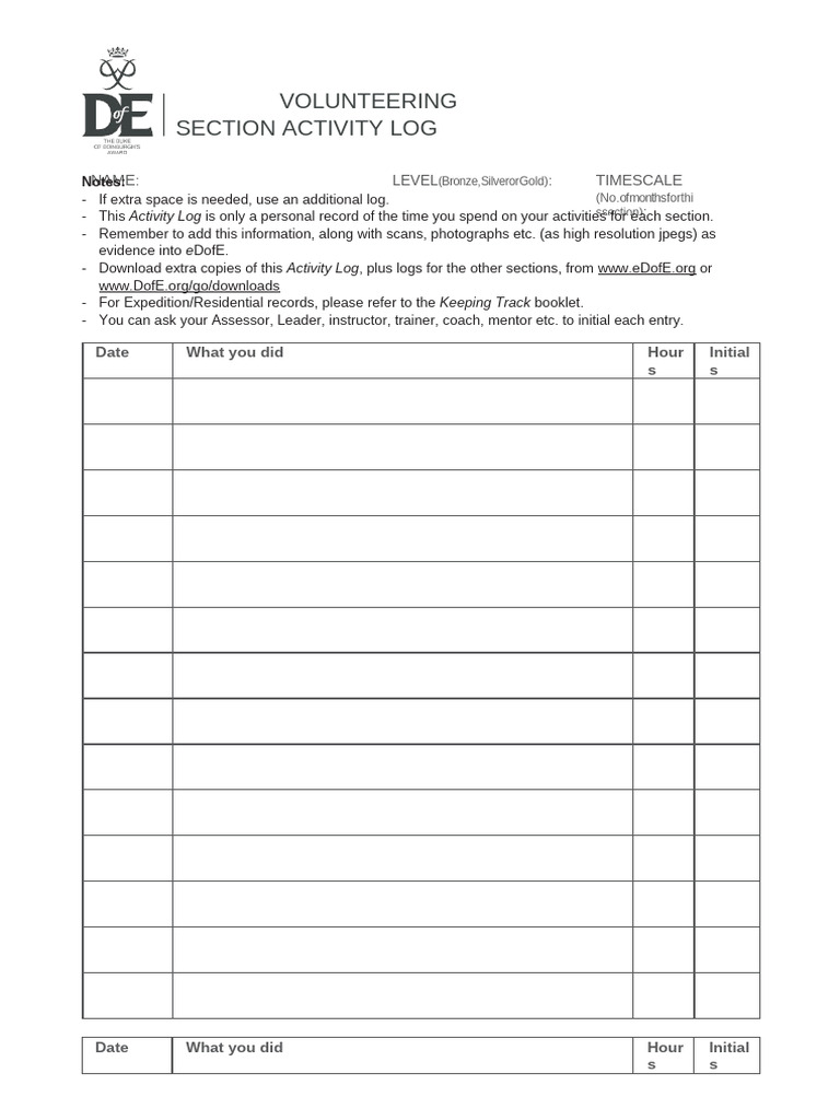 Activity Log Volunteering21 | PDF