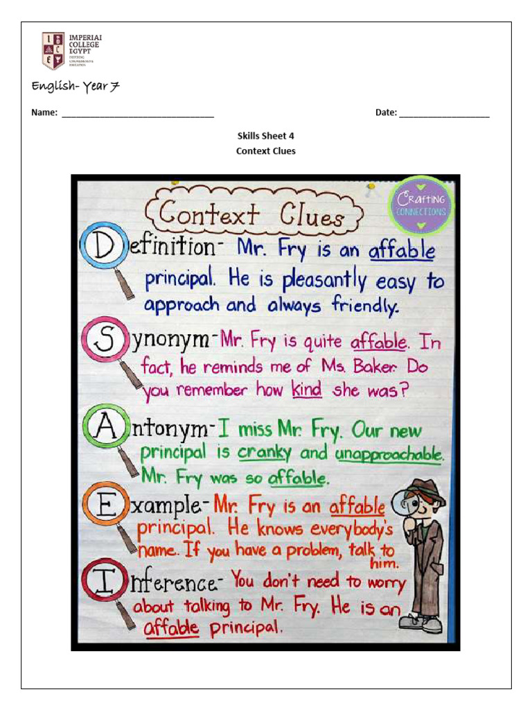 Context Clues Skills for Year 7 English | PDF