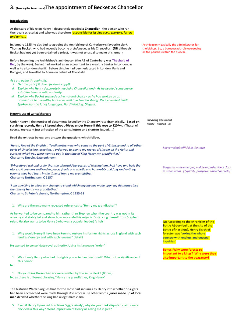 Henry II's Appointment of Thomas Becket | PDF