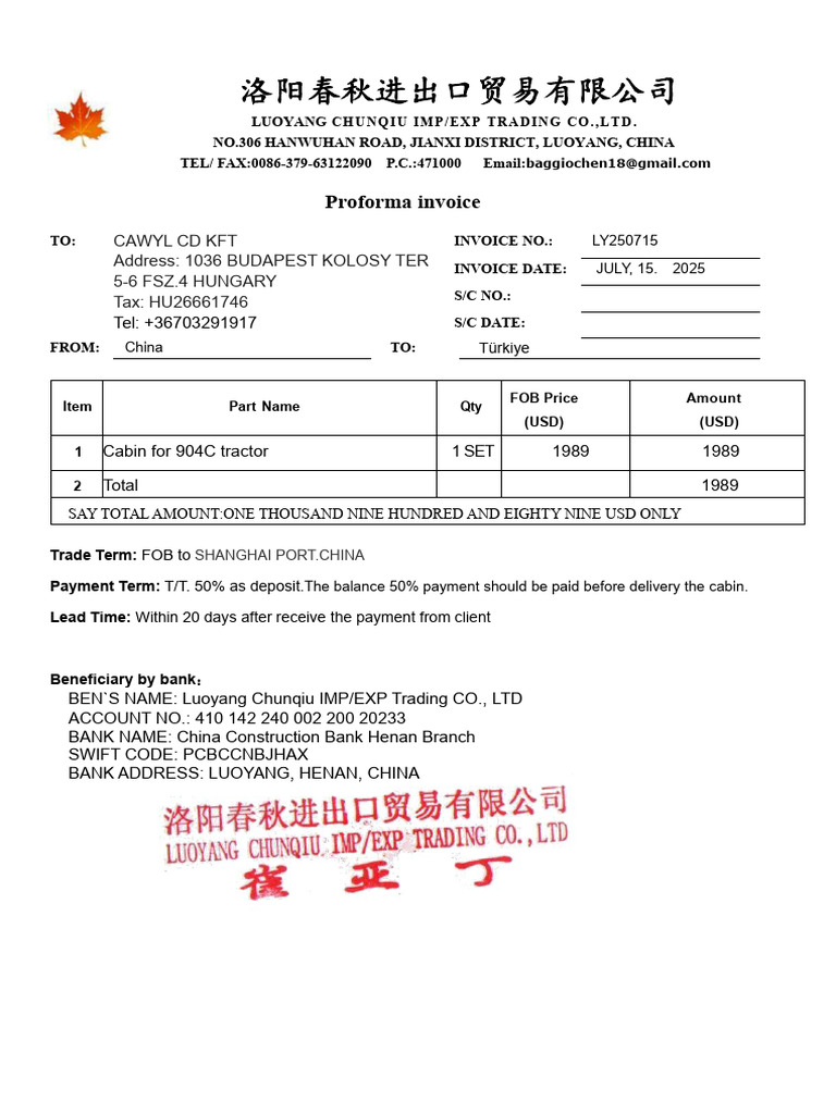 Proforma Invoice (2025-07-15 00 - 17 - 05) | PDF