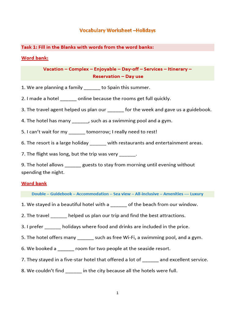 Travel Vocabulary Fill-in-the-Blanks Exercise | PDF