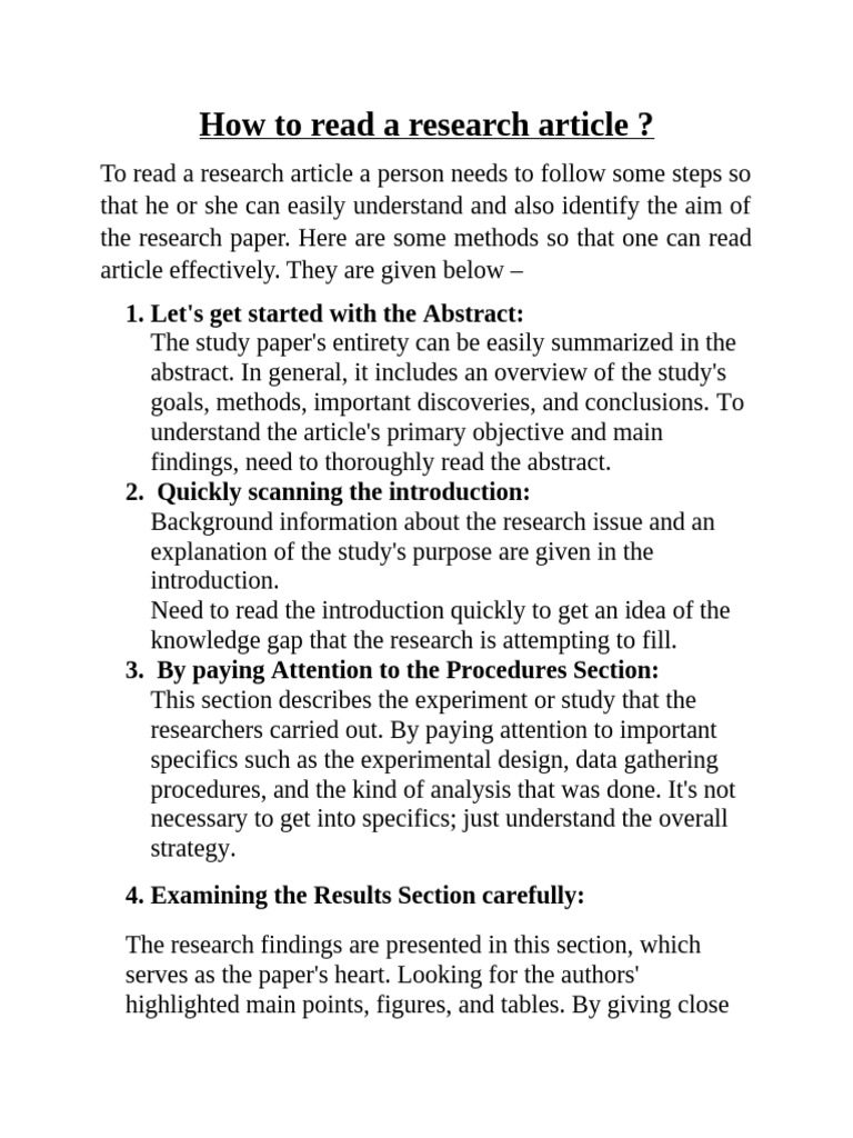 How to Read a Research Article | PDF