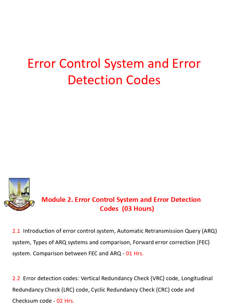 Error Control Systems & Detection Codes | PDF | Error Detection And ...