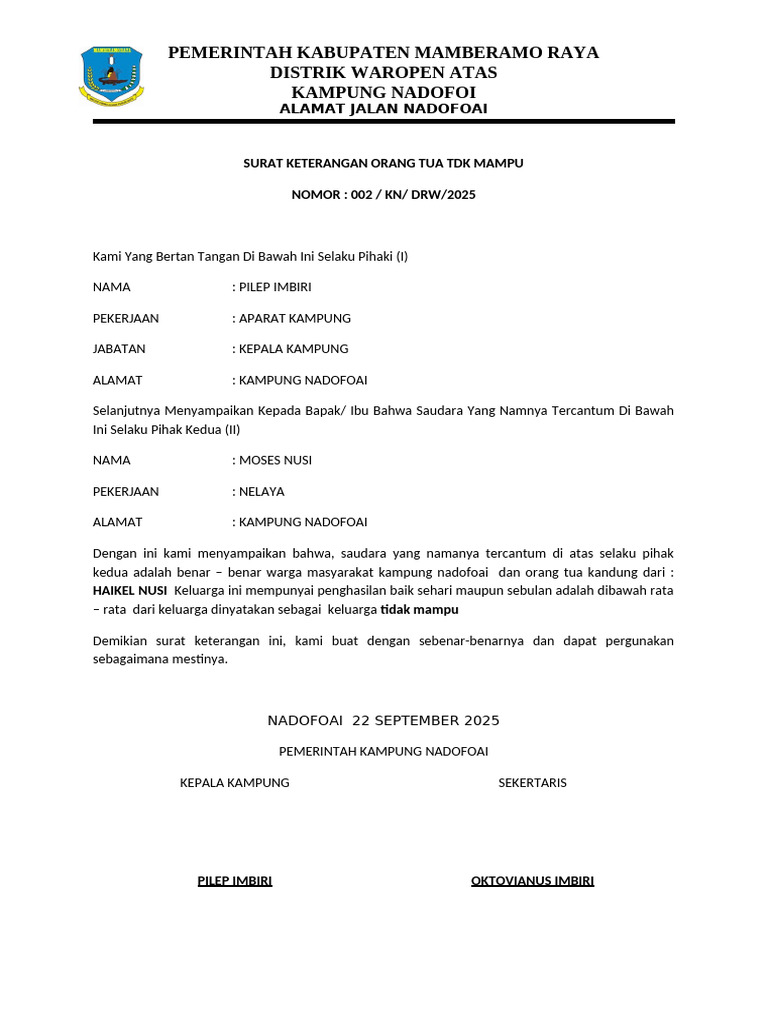 Surat Keterangan Keluarga Tidak Mampu | PDF