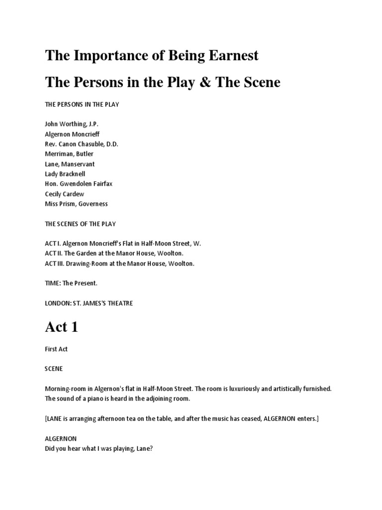 The Importance of Being Earnest The Persons in The Play & The Scene ...