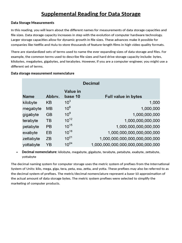 15-Supplemental Reading For Data Storage | PDF | Byte | Bit