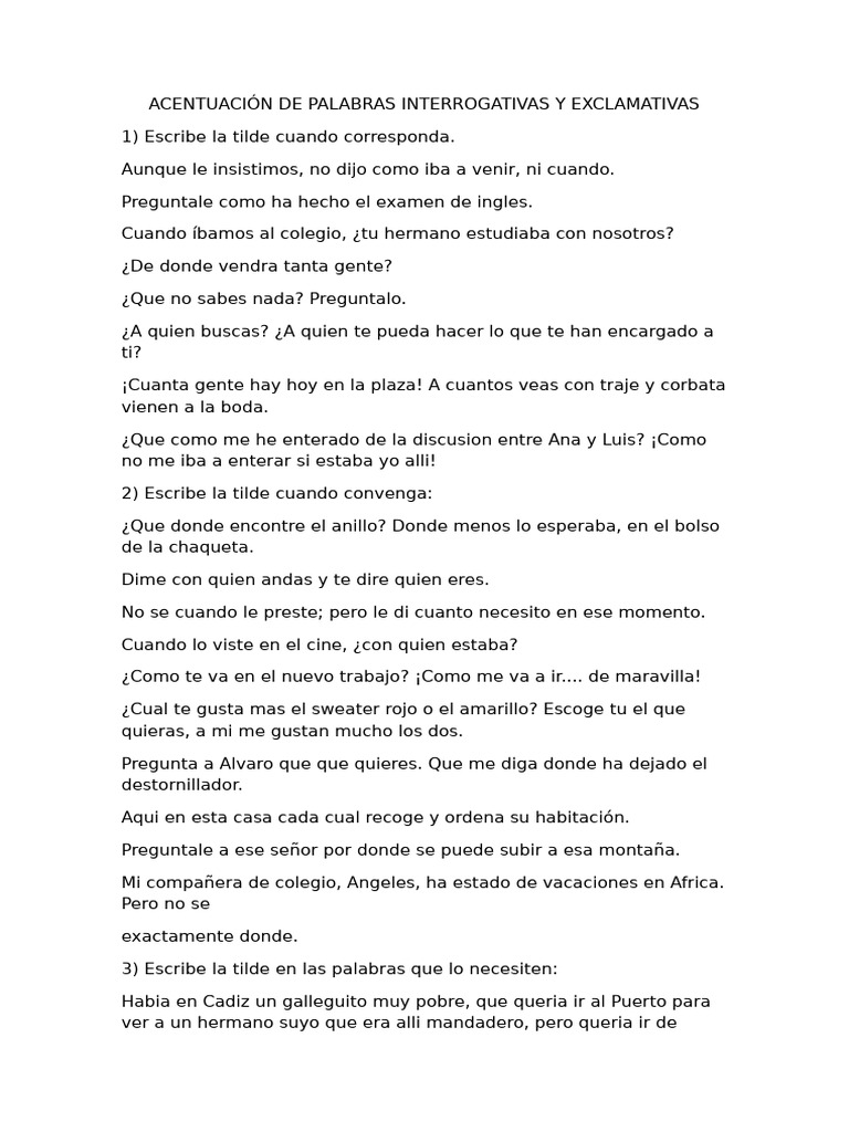 Acentuación de Palabras Interrogativas y Exclamativas | PDF