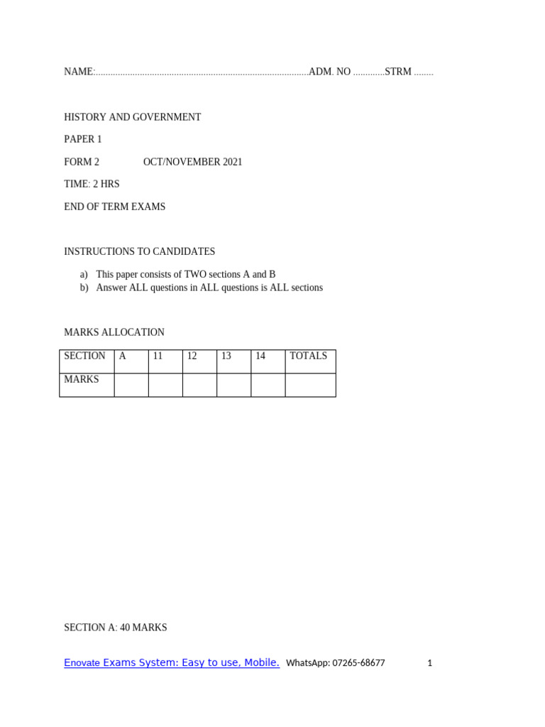 Moi Tea Term2 2022 History F2 | PDF | Kenya