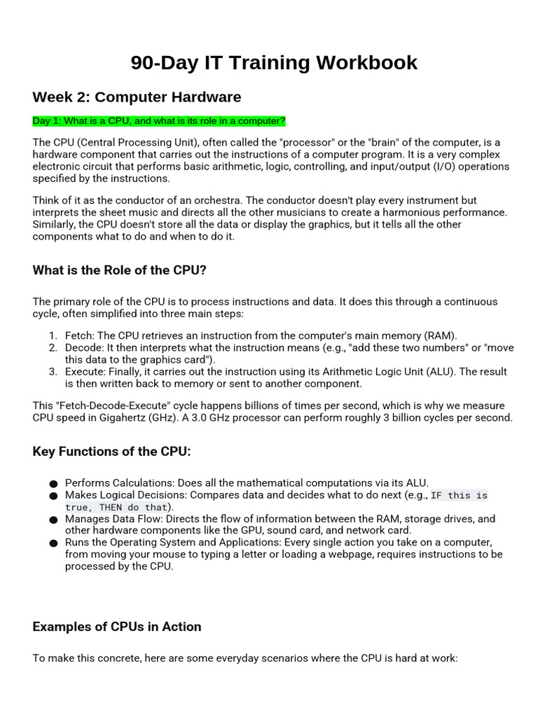 90-Day IT Training Workbook | PDF | Computer Data Storage | Operating ...
