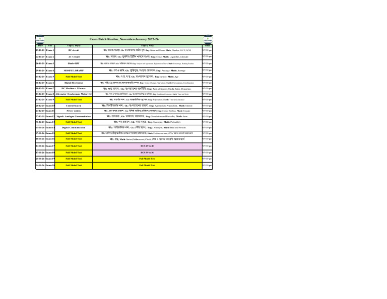 Routine Nov Jan 2025 26 | PDF