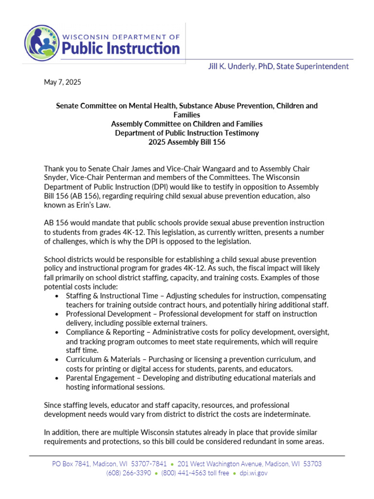 DPI Opposition to Assembly Bill 156 | PDF