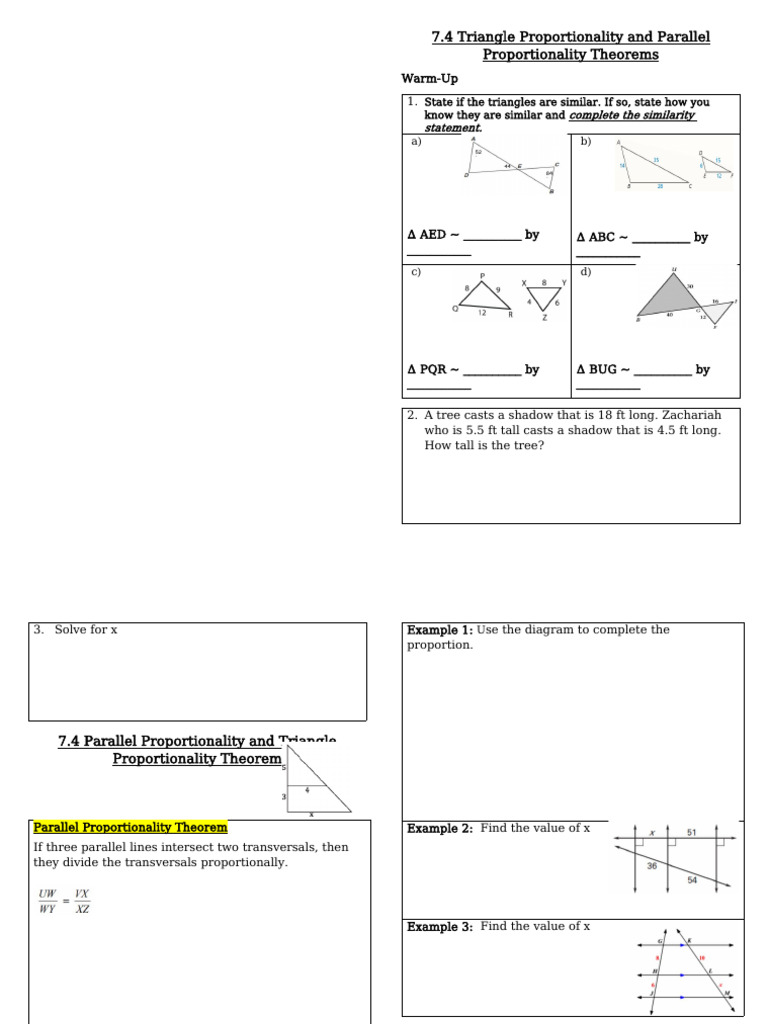 7.4 Triangle Proportionality and Parallel Proportionality Theorems | PDF