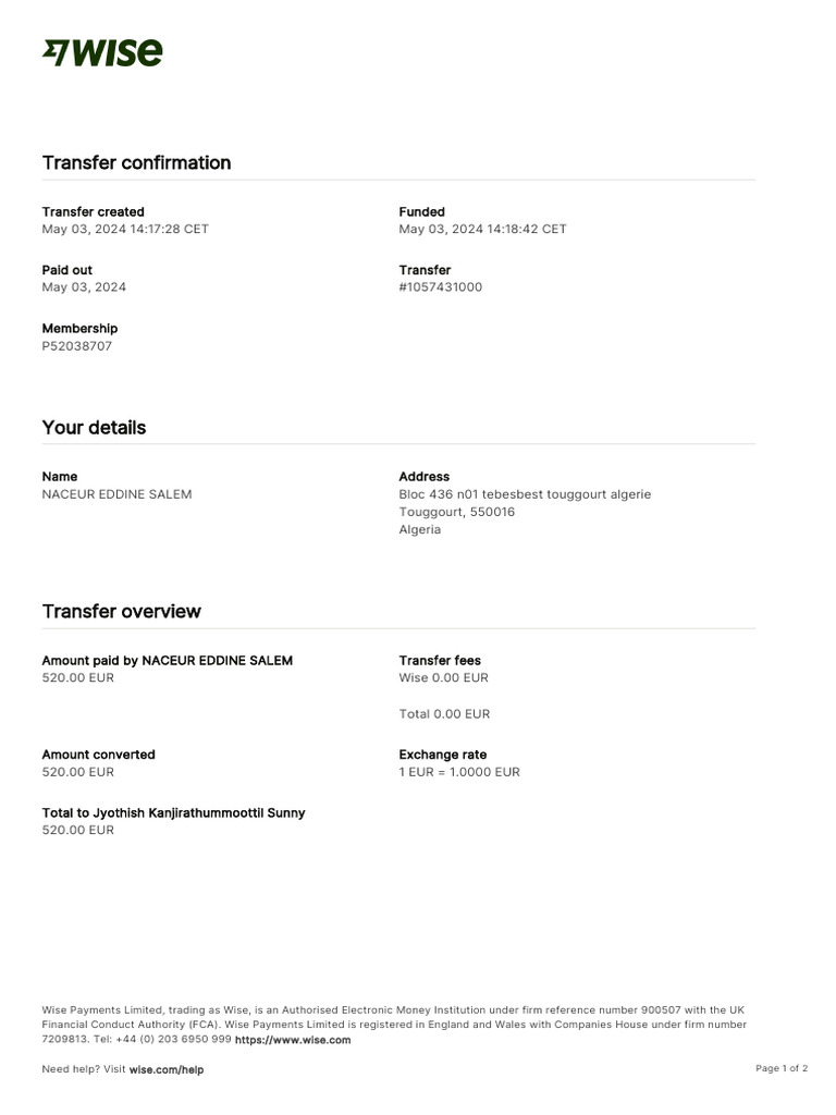 Wise Transaction Invoice Transfer 1057431000 29 240503 151225 | PDF ...