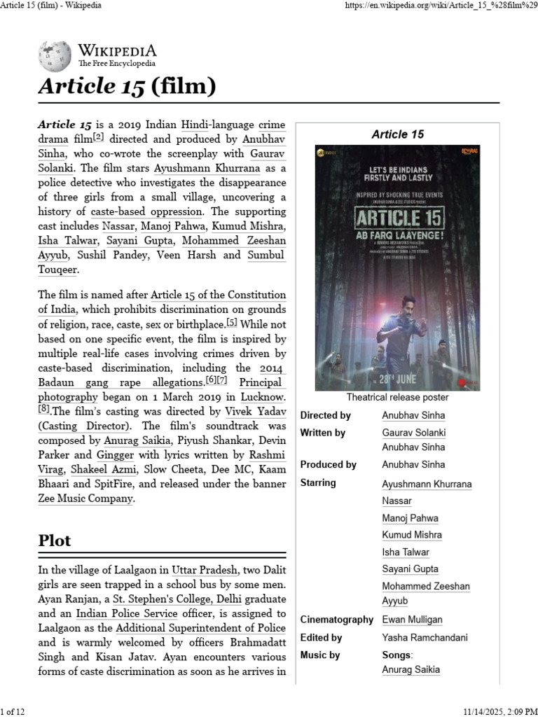 Article 15: Caste Discrimination Drama | PDF