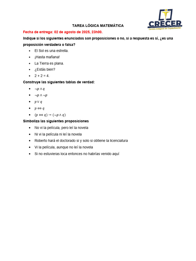 Tarea 1 - Lógica Matemática | PDF
