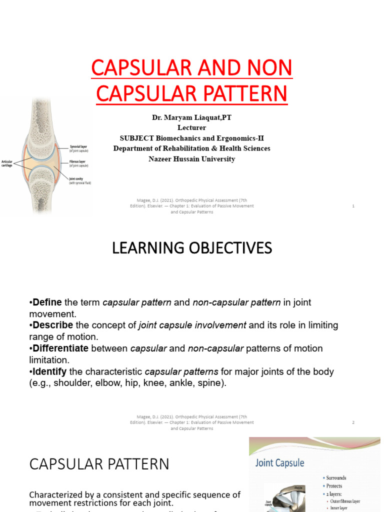 Lecture 7, Subject Biomechanics and Ergonomics-II, Topic Capsular and ...