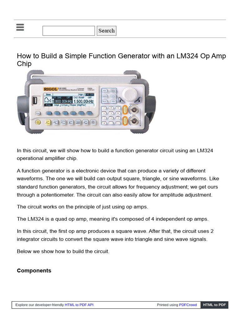 Build an LM324 Function Generator | PDF | Operational Amplifier | Amplifier