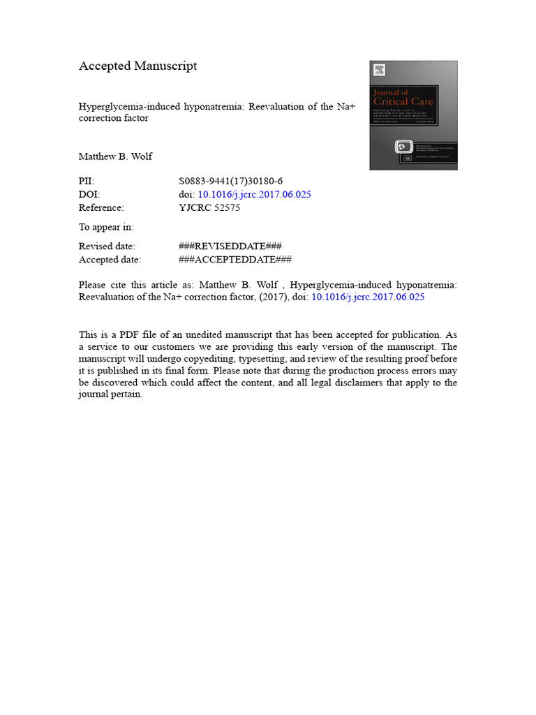 Reevaluating Na+ Correction in Hyponatremia | PDF | Hyperglycemia ...