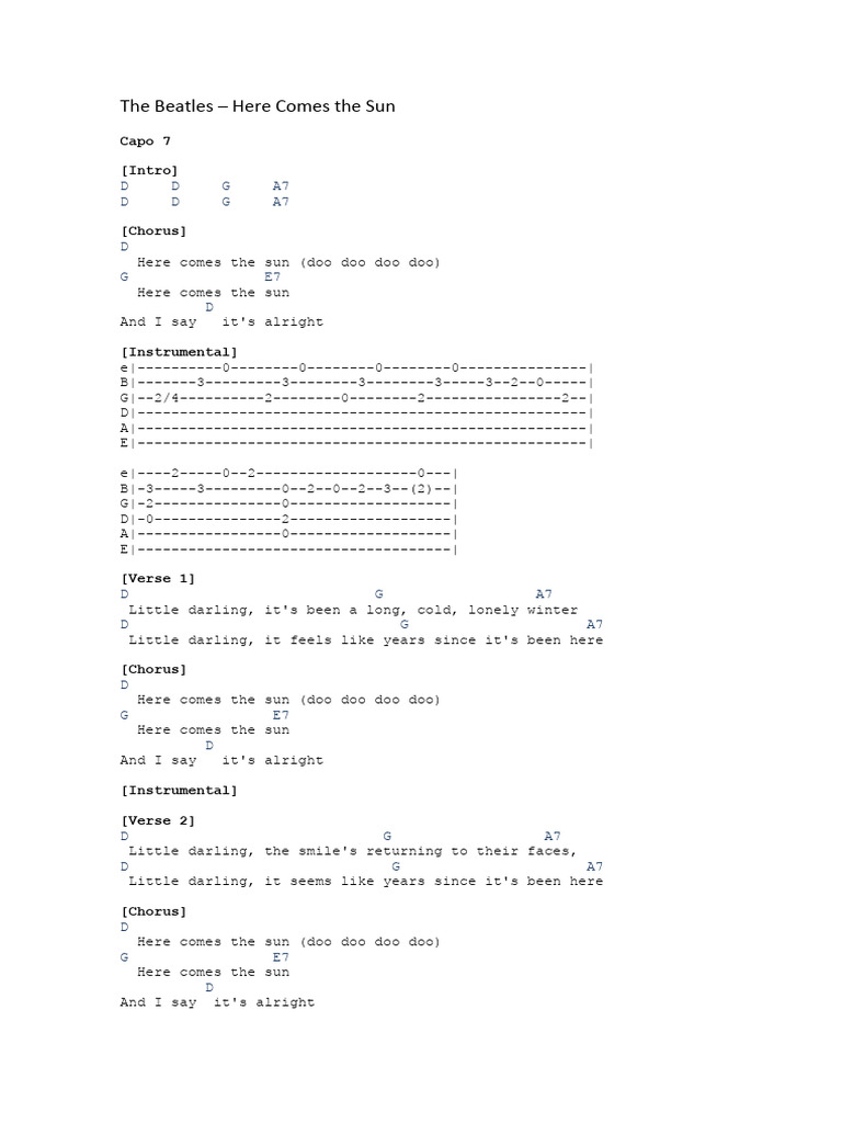 Beatles - Here Comes The Sun Chords | PDF | Song Structure | The Beatles