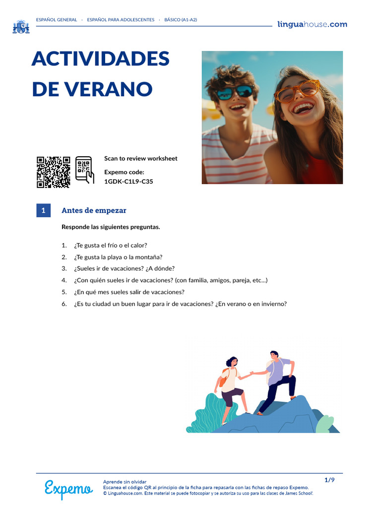 Actividades de Verano Castellano Spanish Student A1 A2 | PDF | Ropa | Verbo