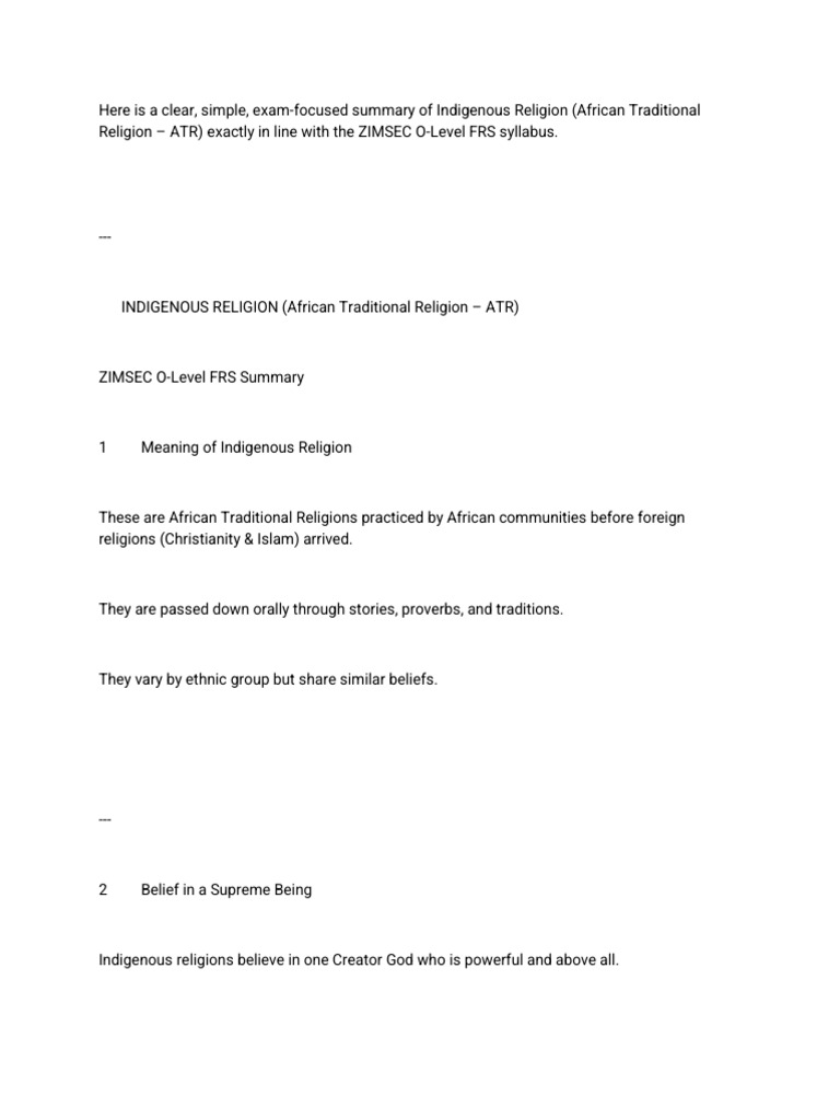 Indigenous Religion Recap Topic | PDF