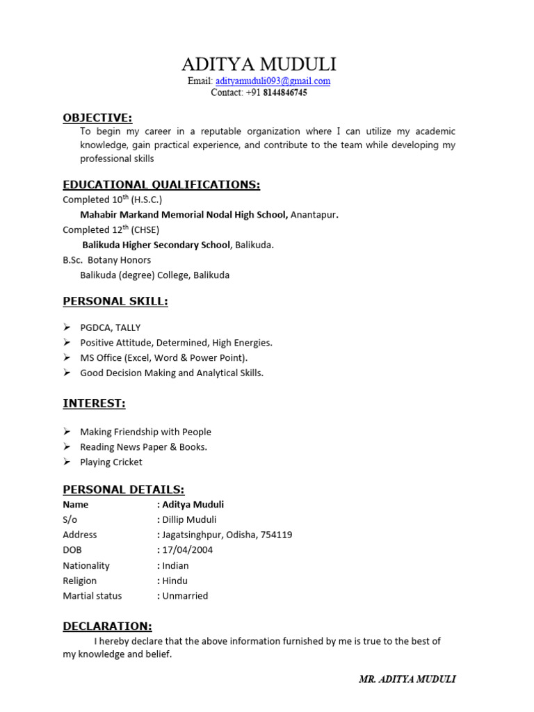Aditya Muduli Resume and Profile | PDF