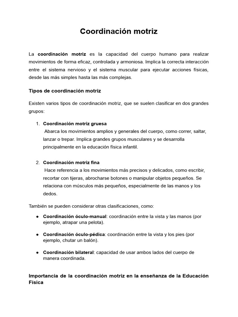 Coordinación Motriz | PDF | Cognición | Sicología