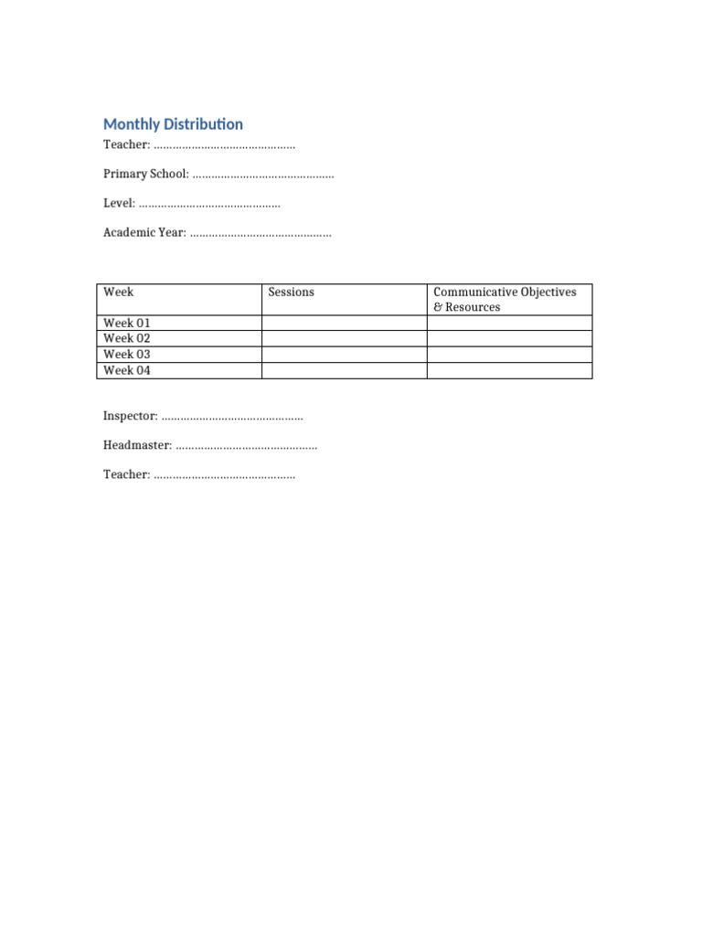 Monthly Distribution Template | PDF