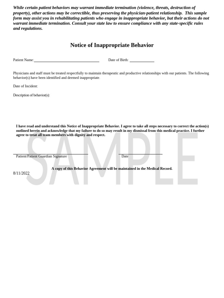 Notice of Inappropriate Behavior 8.11.22 | PDF