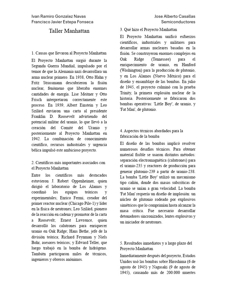 Historia y legado del Proyecto Manhattan | PDF | Proyecto Manhattan ...