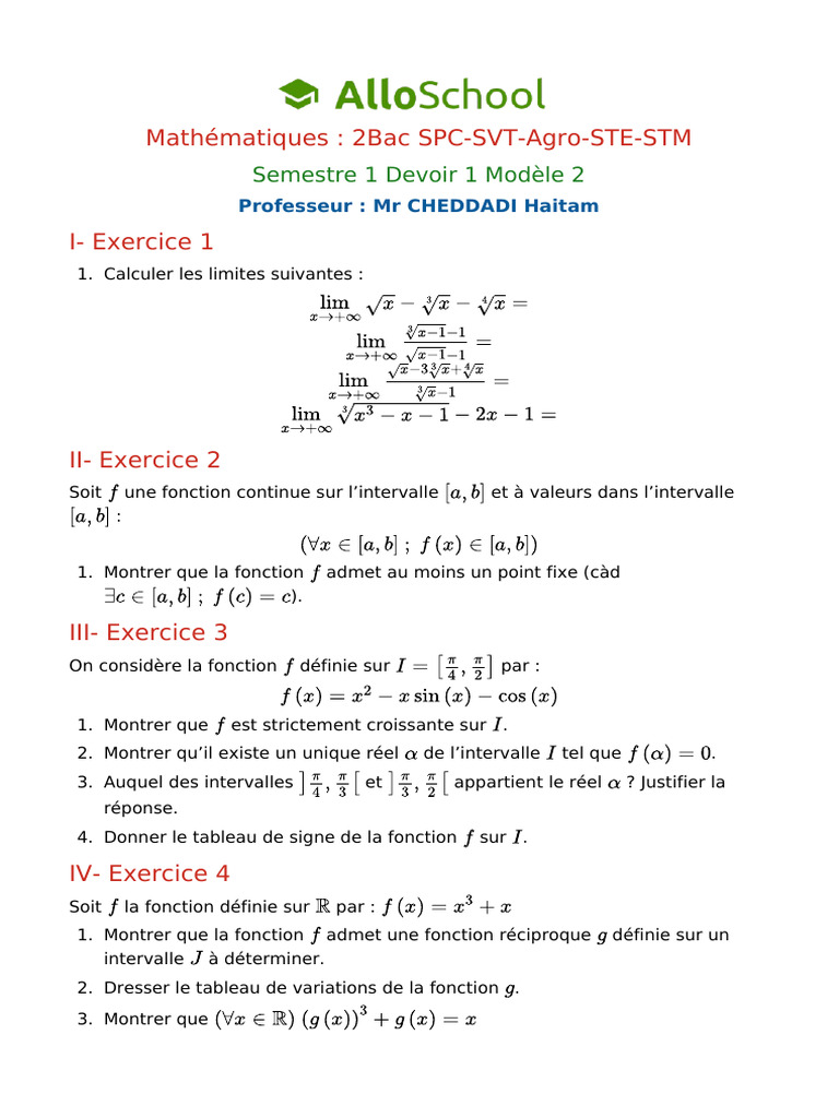 Devoir de Mathématiques 2Bac SPC-SVT | PDF