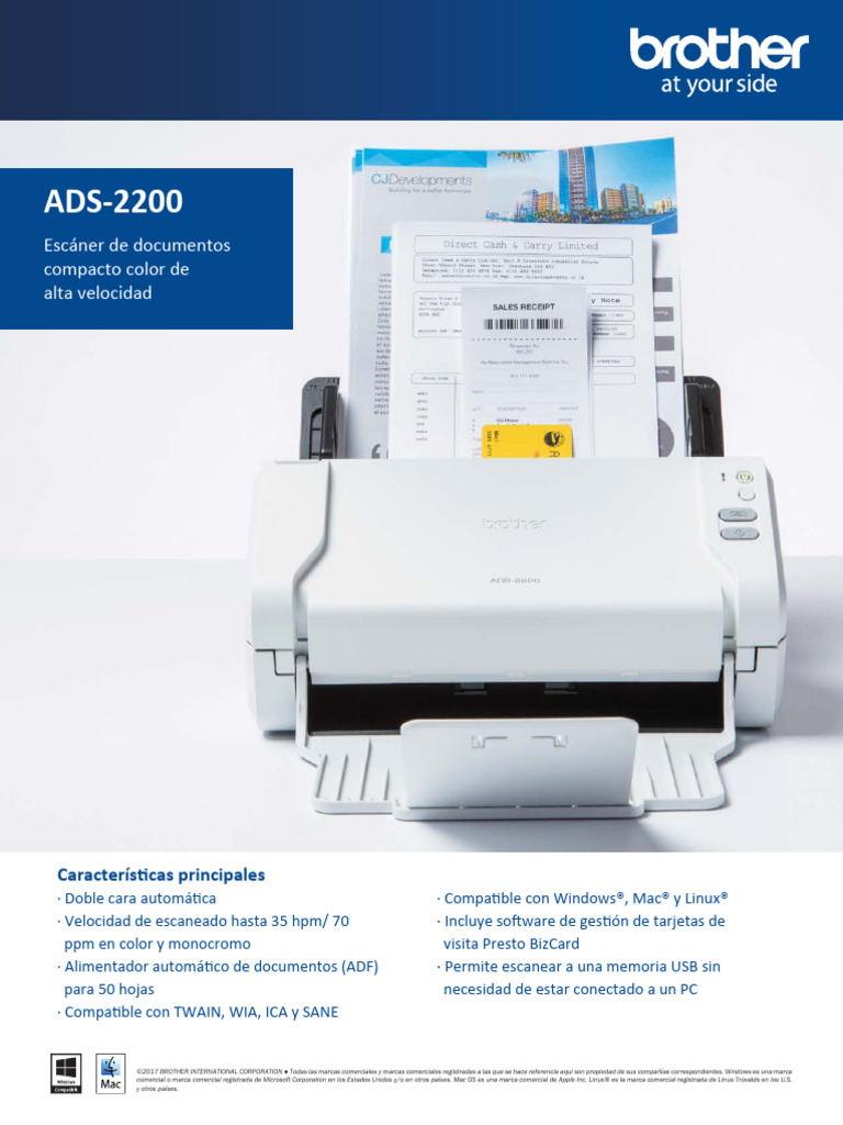 Escáner Brother ADS-2200: Alta Velocidad y Doble Cara | PDF | Microsoft ...