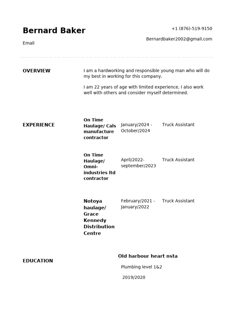 Bernard Baker: On Time Haulage/ Cals Manufacture Contractor | PDF
