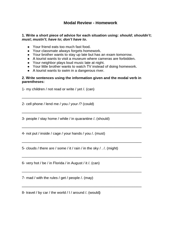 Modal Verbs Advice and Exercises | PDF