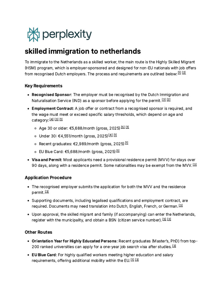 Skilled Immigration To Netherlands | PDF | Migrant Worker | Travel Visa