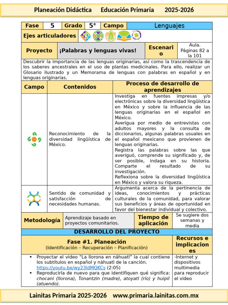 Palabras Y Lenguas Vivas En Quinto Grado Pdf Lengua Española México