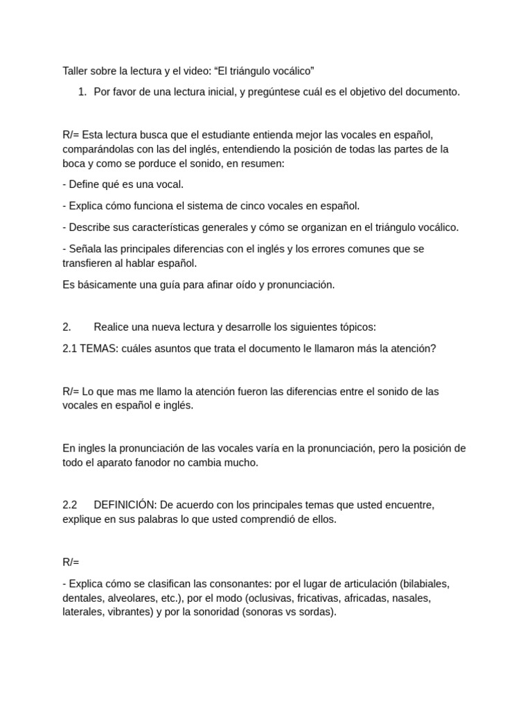 Taller de Triangulo Vocalico - Amador | PDF | Fonética | Lingüística
