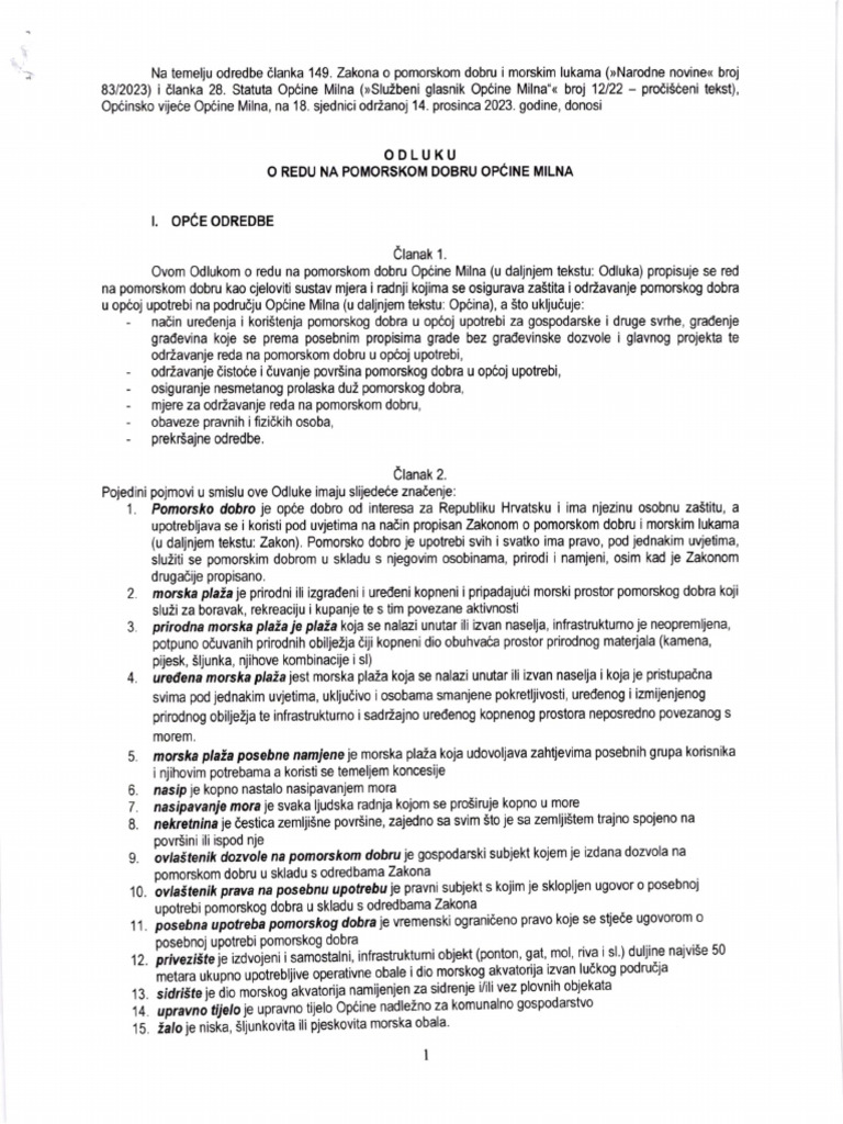 Odluka o Redu Na Pomorskom Dobru 1 | PDF