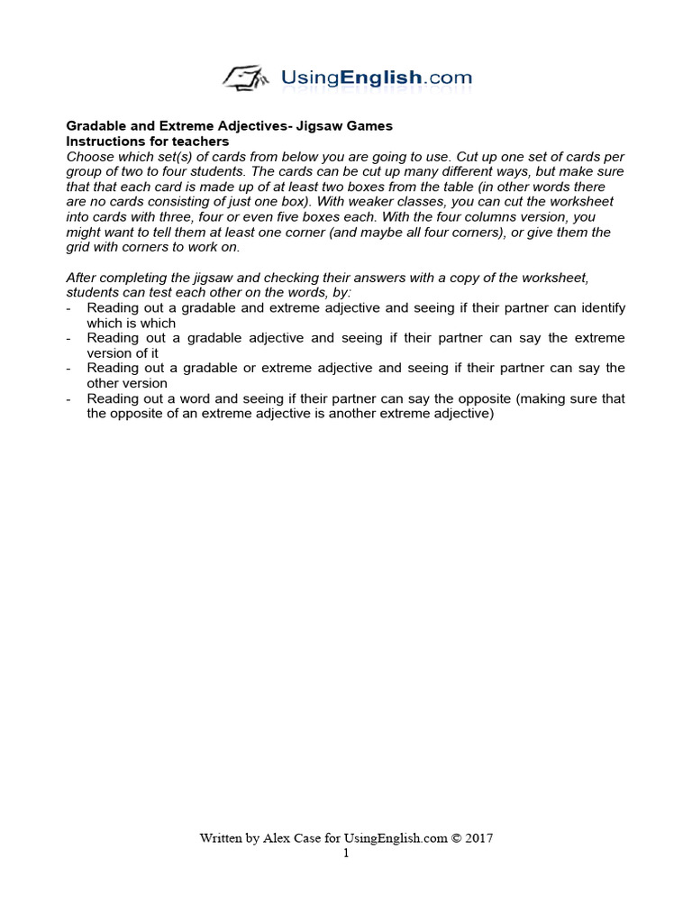 Gradable and Extreme Adjectives Jigsaw Games | PDF