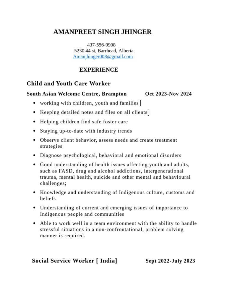 Aman Resume. (Social Worker) | PDF