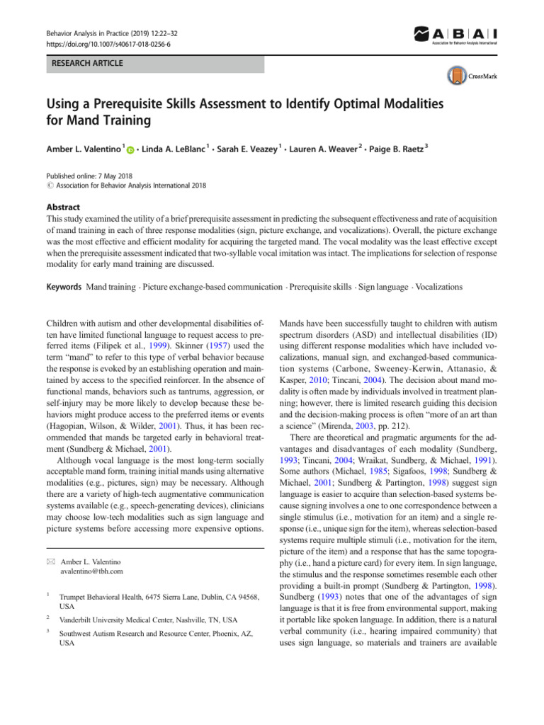 Valentino Et Al 2019 Using A Prerequisite Skills Assessment To Identify ...