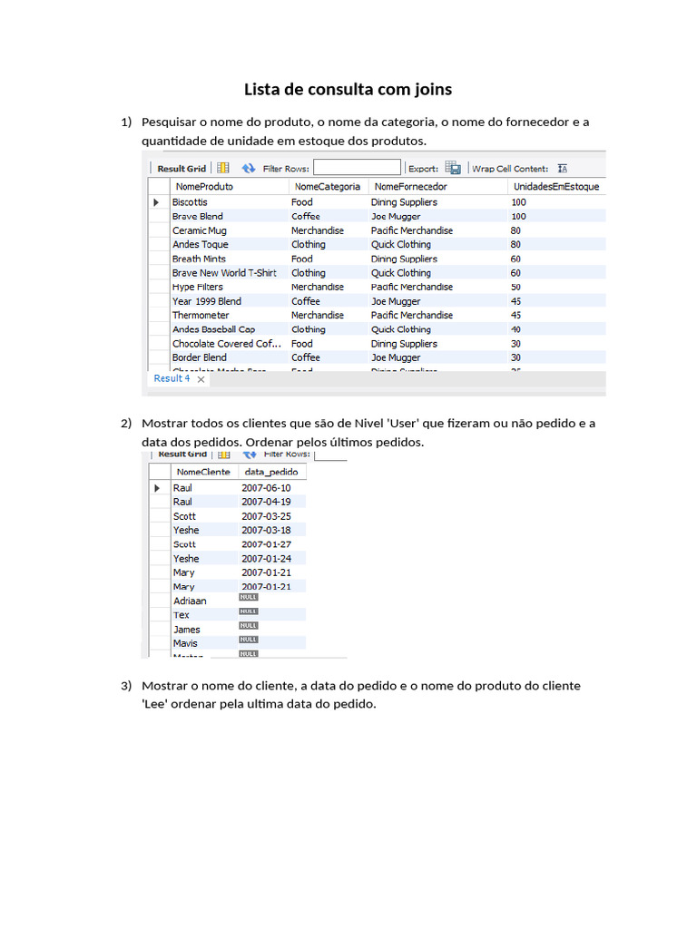 Lista de Consulta Com Joins | PDF